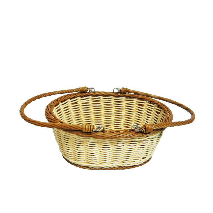 food grade double color plastic PP rattan display basket with hand ...